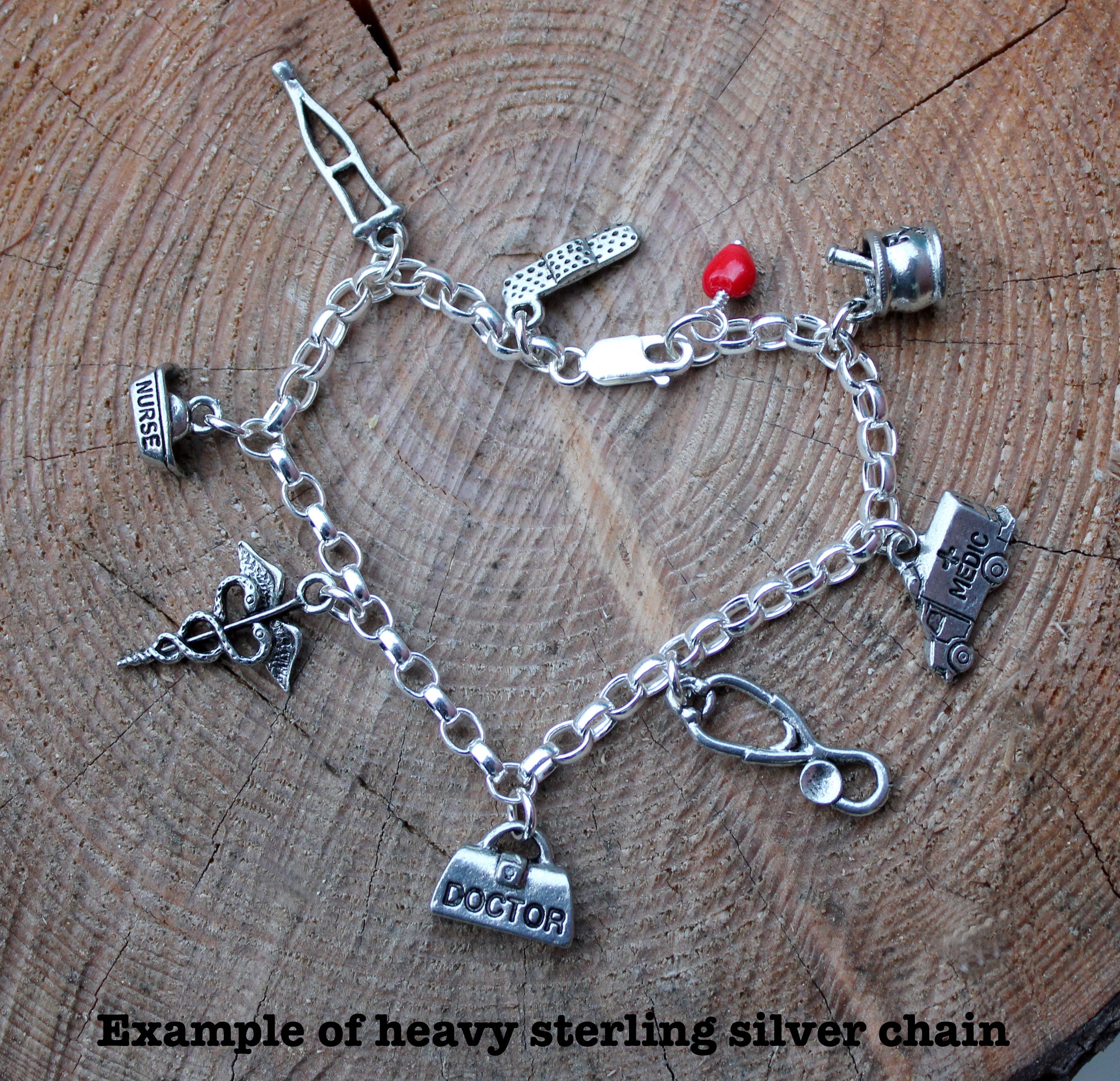 Medical Professional Pewter Charm Bracelet - Silver Plated Chain- for ...