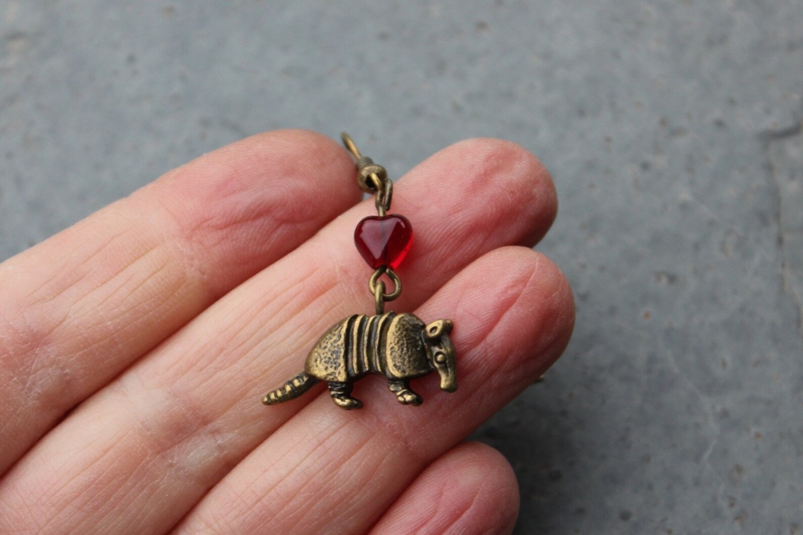 Armadillo Necklace Antiqued Bronze Animal Pendant & Red - Etsy