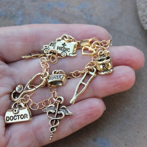 Medical Charm Bracelet- 14k Gold Filled Chain, 22k Gold Plated Charms ...