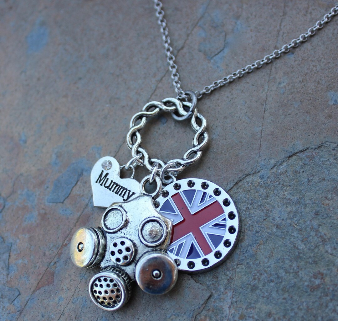 Are You My Mummy? Gas Mask, Mummy Heart, British Flag- Long Necklace ...