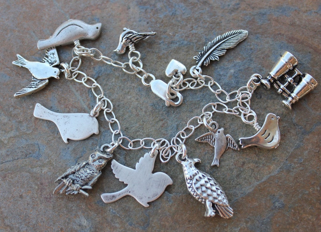 Bird Nerd Bracelet - Birds and Binoculars Charms on Sterling Silver ...