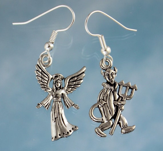 Angel Vs. Devil Earrings Good vs. Evil antiqued silver | Etsy