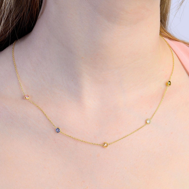 Birthstone Gem Station Necklace - Etsy