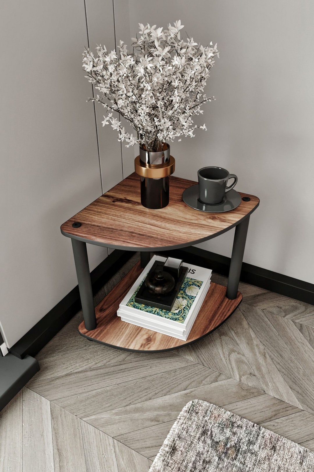 Triangular Side Coffee Table, Corner End Table, Minimalist Sofa Table, Hardwood Couch Table ...