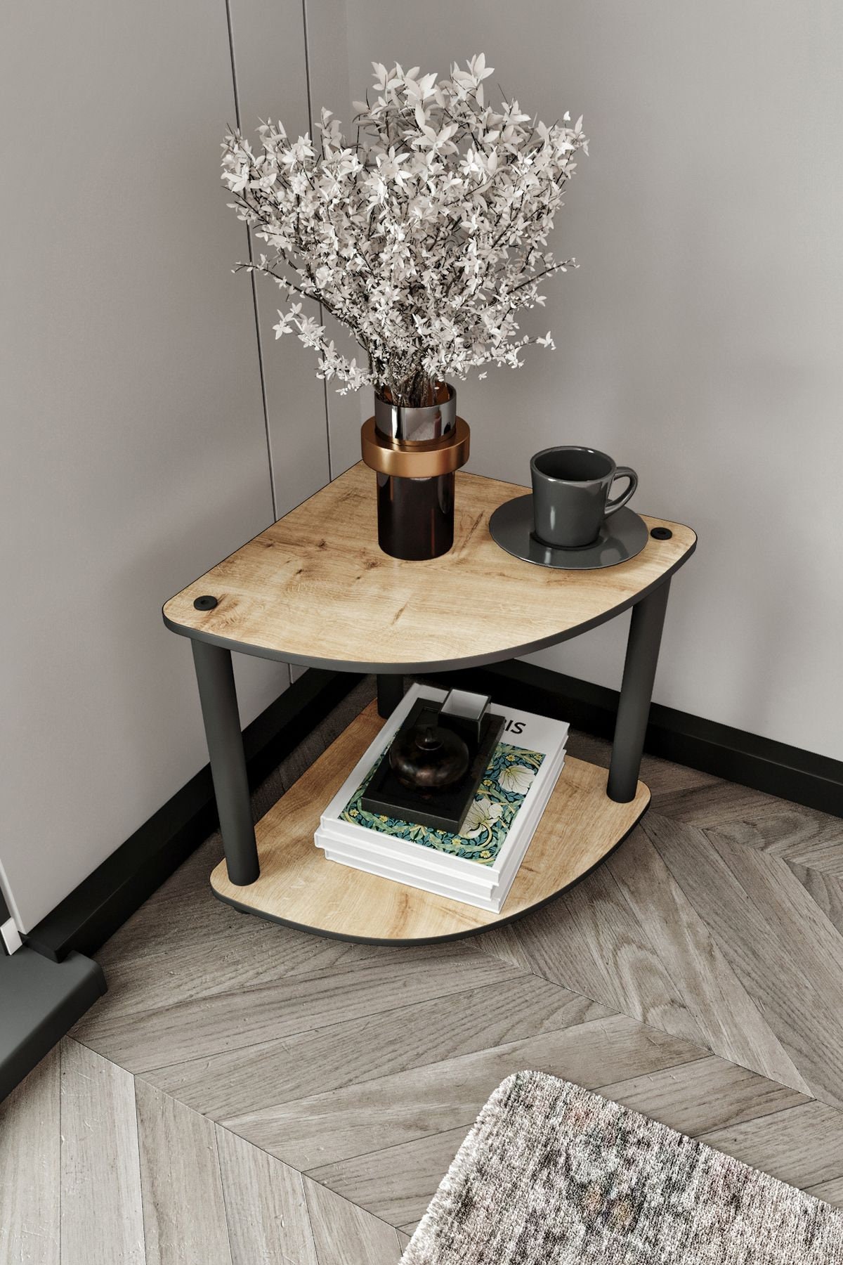 Corner Bookshelf ,reading Book Decor,madran WALNUT 2-LAYER, Corner ...