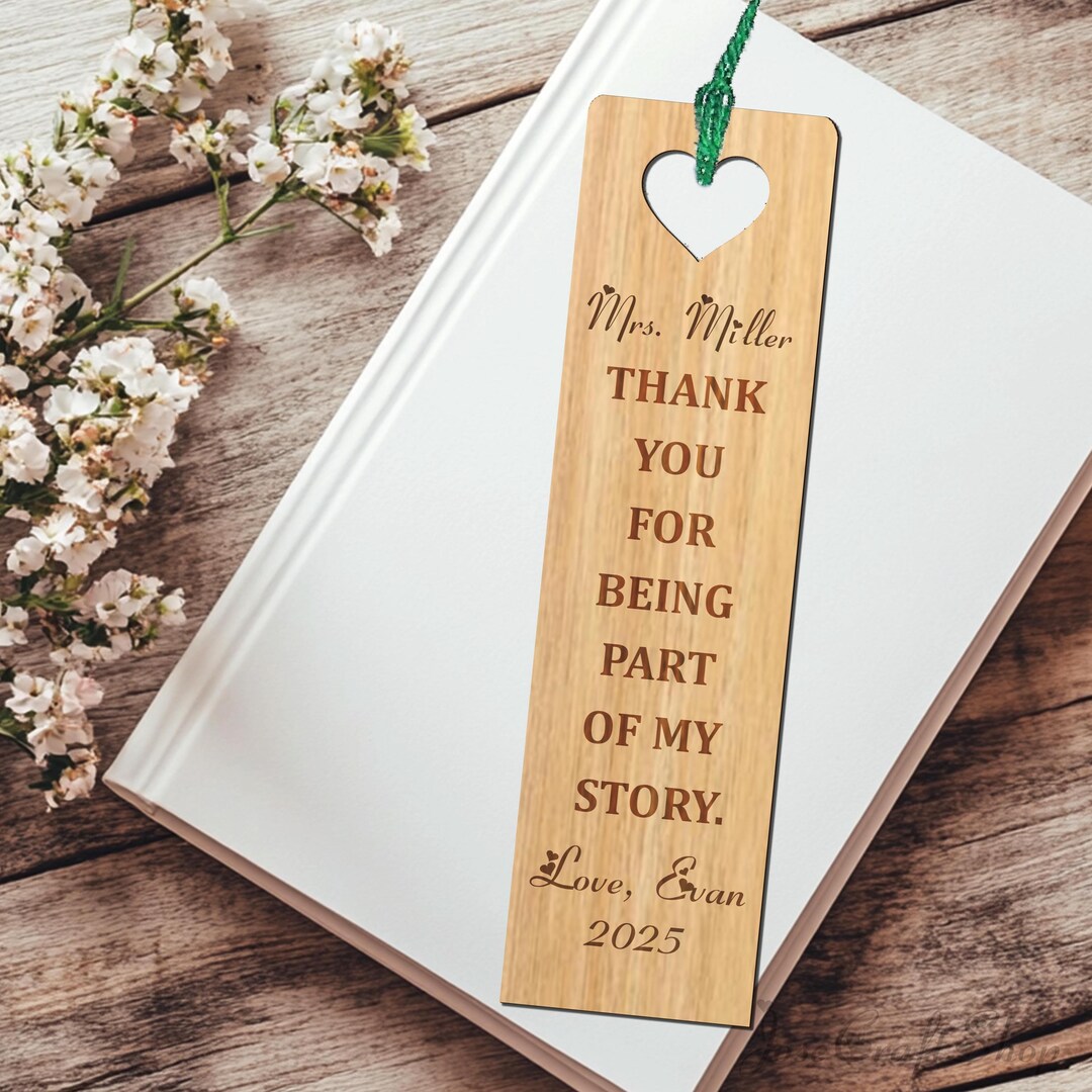 Personalized Teacher Bookmark Gift, Custom Wooden Bookmark With Heart ...