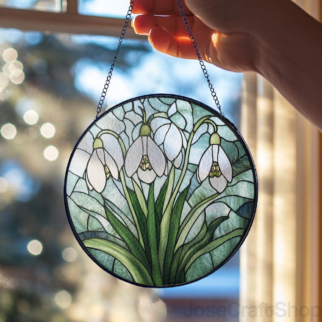 Snowdrop Stained Glass Suncatcher - Custom January Flowers Stained ...