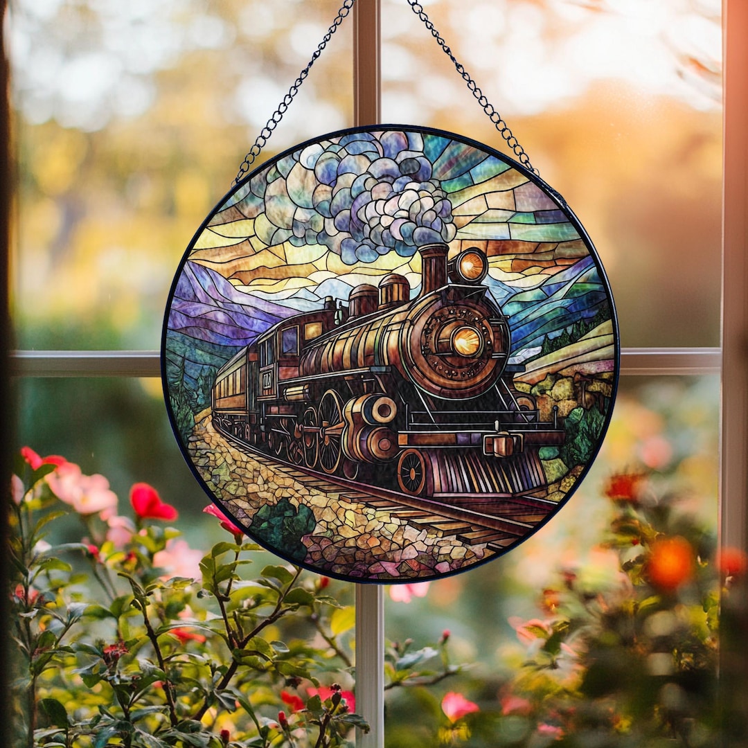 Train Stained Glass Suncatcher, Train Window Hanging Decor, Train House ...