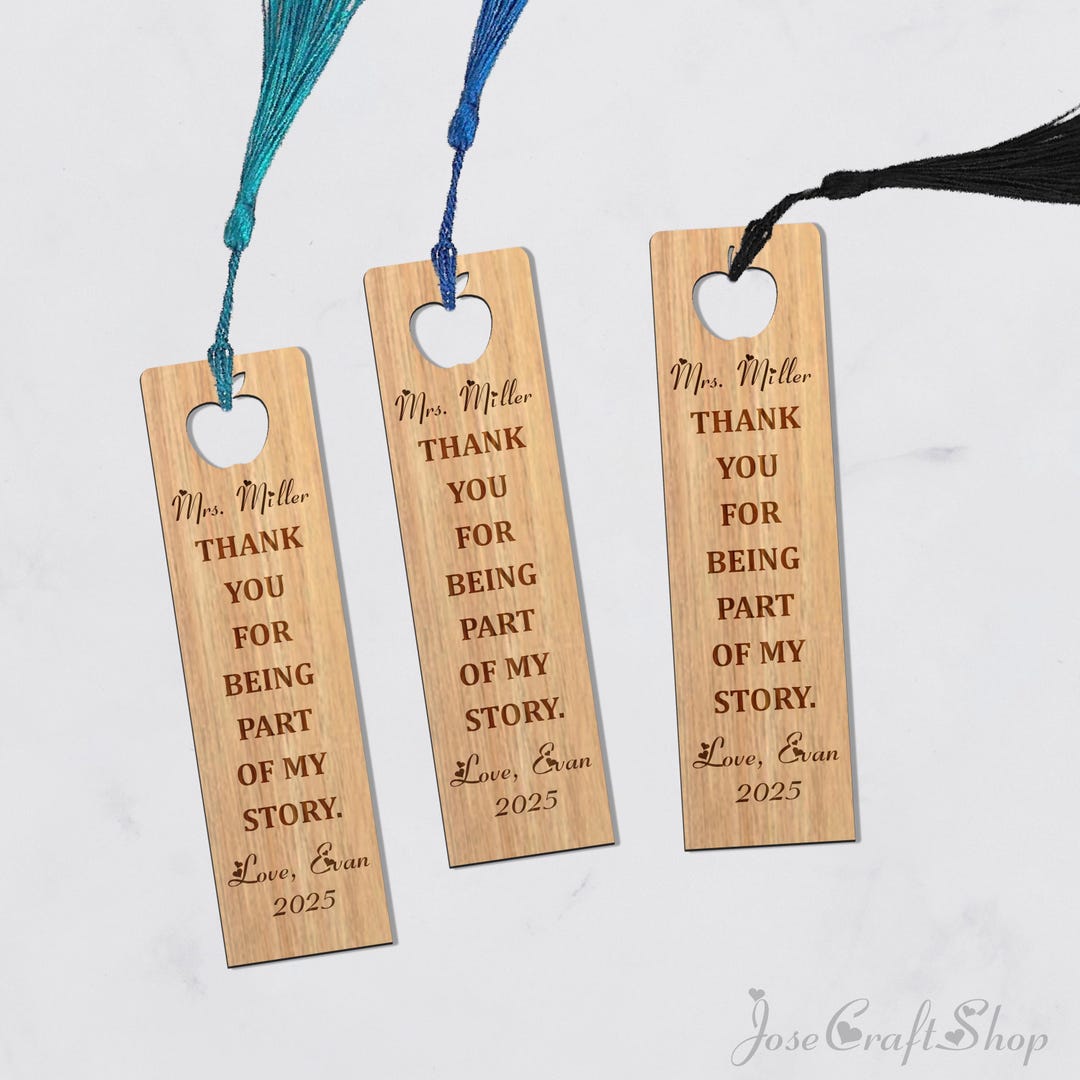 Personalized Teacher Bookmark Gift, Custom Wooden Bookmark With Heart ...