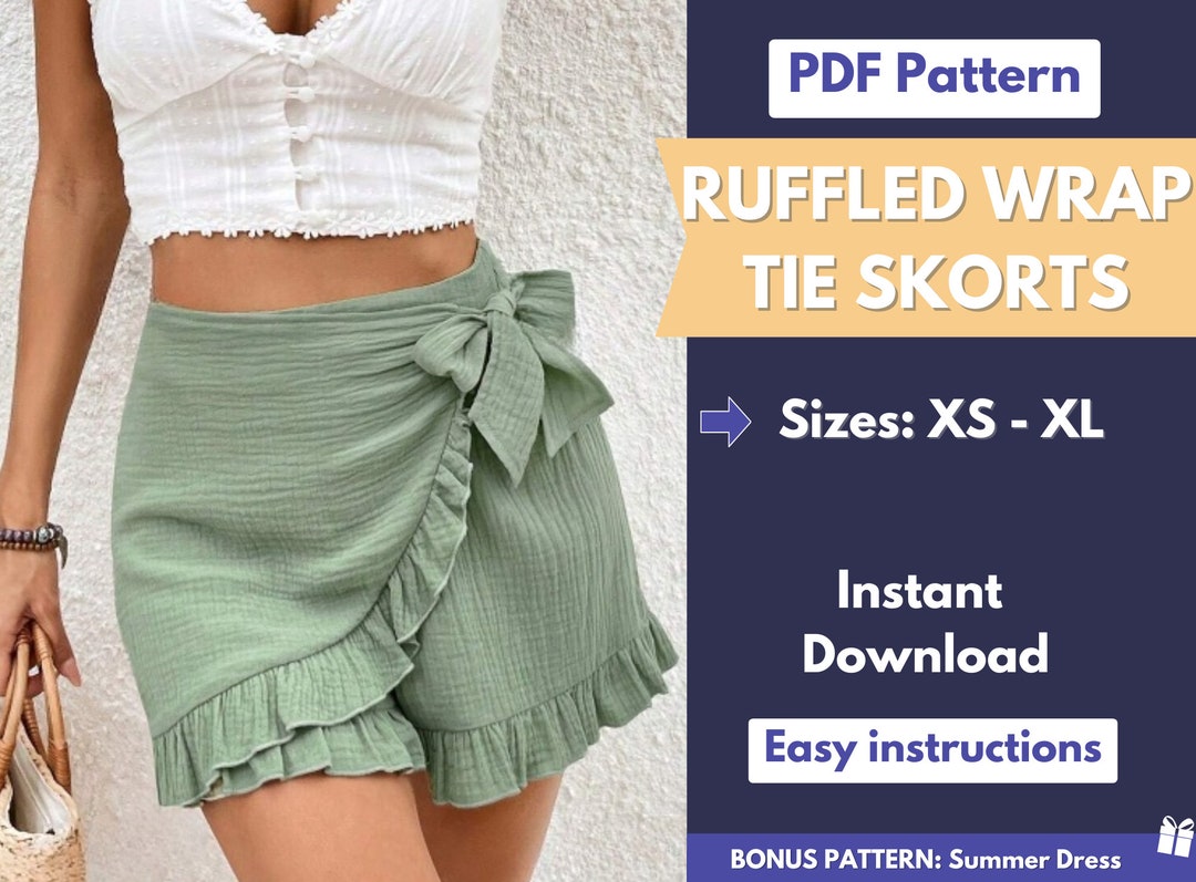 Ruffled Wrap Tie Skorts Pattern | XS- XL | Shorts Pattern | Skirt ...