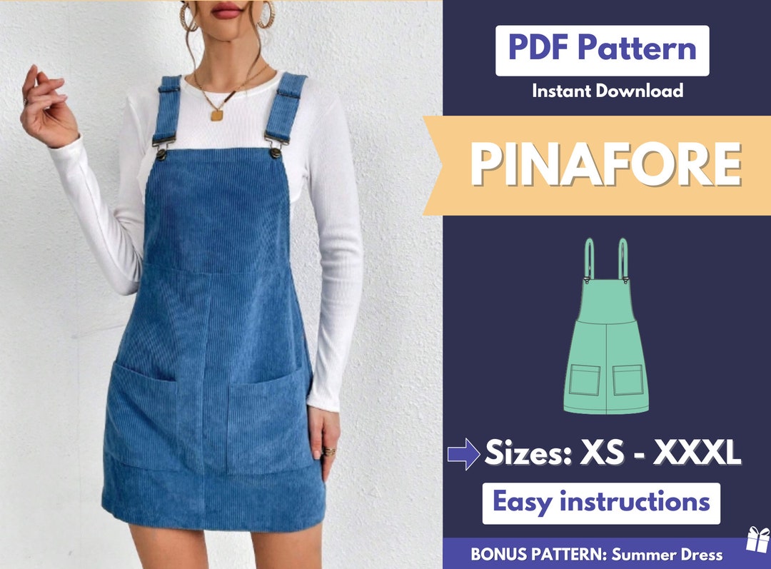 Pinafore Dress Pattern | XS-XXXL | Overall Dress Sewing Pattern ...