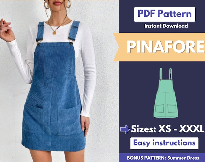 Pinafore Dress Pattern | XS-XXXL | Overall Dress Sewing Pattern ...