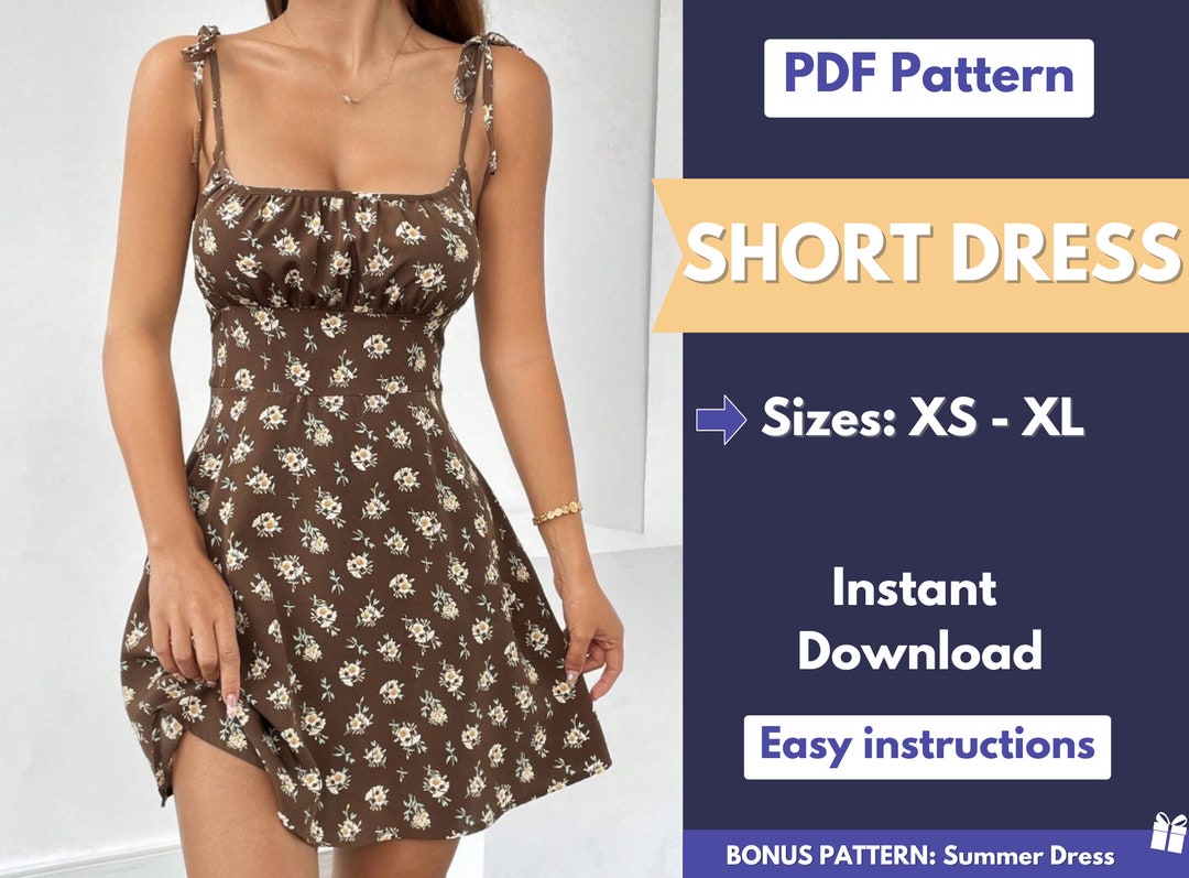 Short Dress Pattern XS-XL Dress Sewing Pattern Mini Dress Pattern Women ...