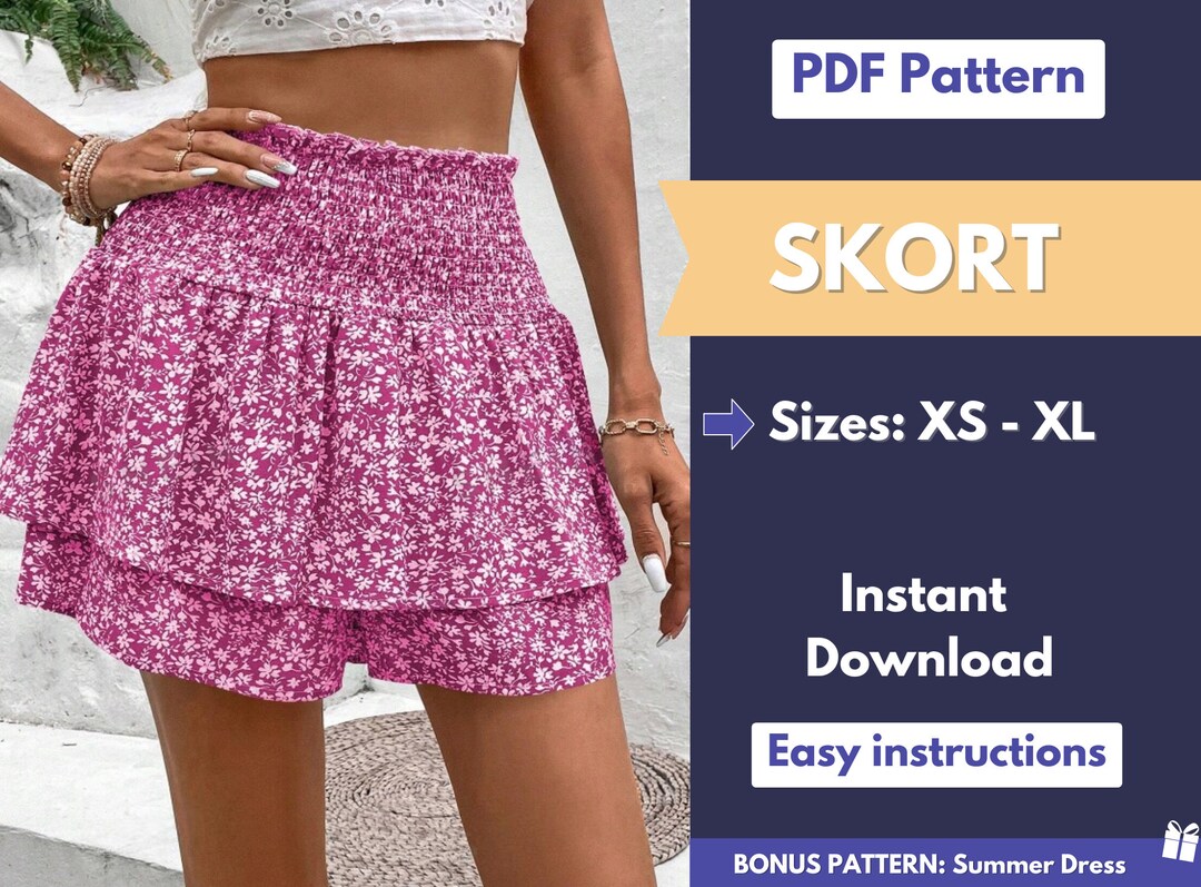 Skort Sewing Pattern | XS- XL | Shorts Pattern | Skirt Pattern | Skirt ...