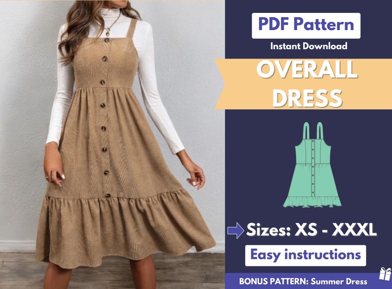 Dress Sewing Pattern | XS-XXXL | Overall Dress Pattern | Sewing Pattern ...
