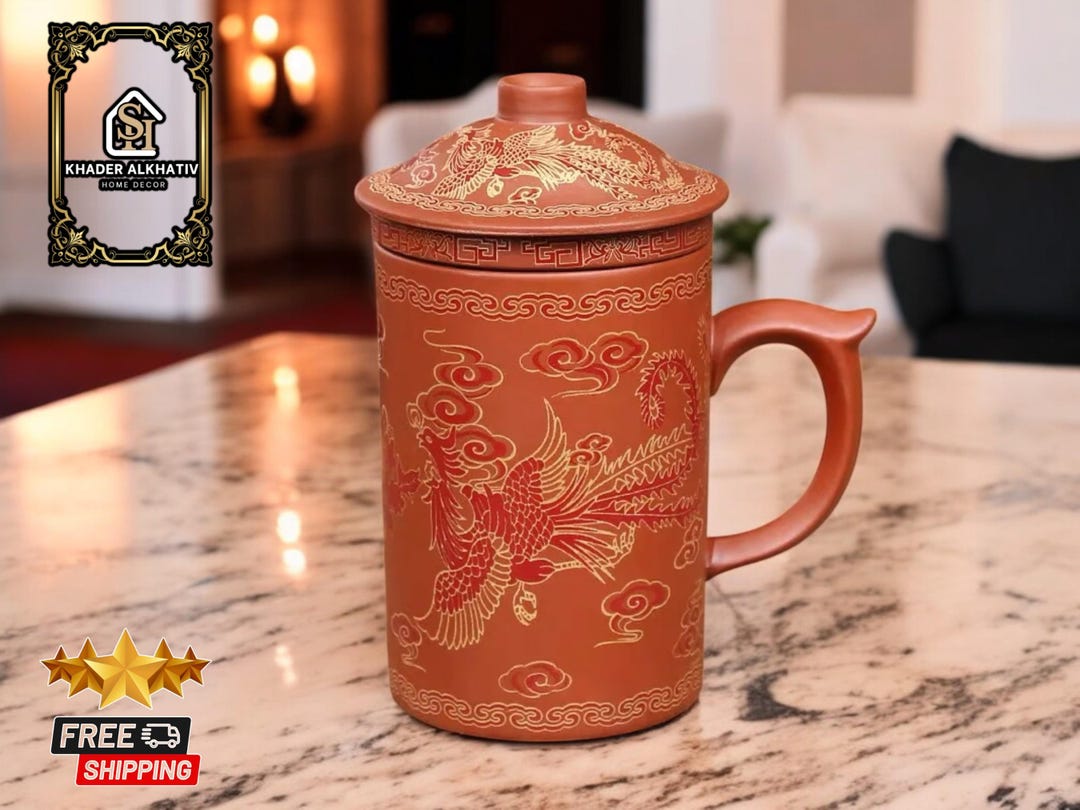 Vintage Mug With Strainer | Dragon Patterned Drink Infuser | Classic ...