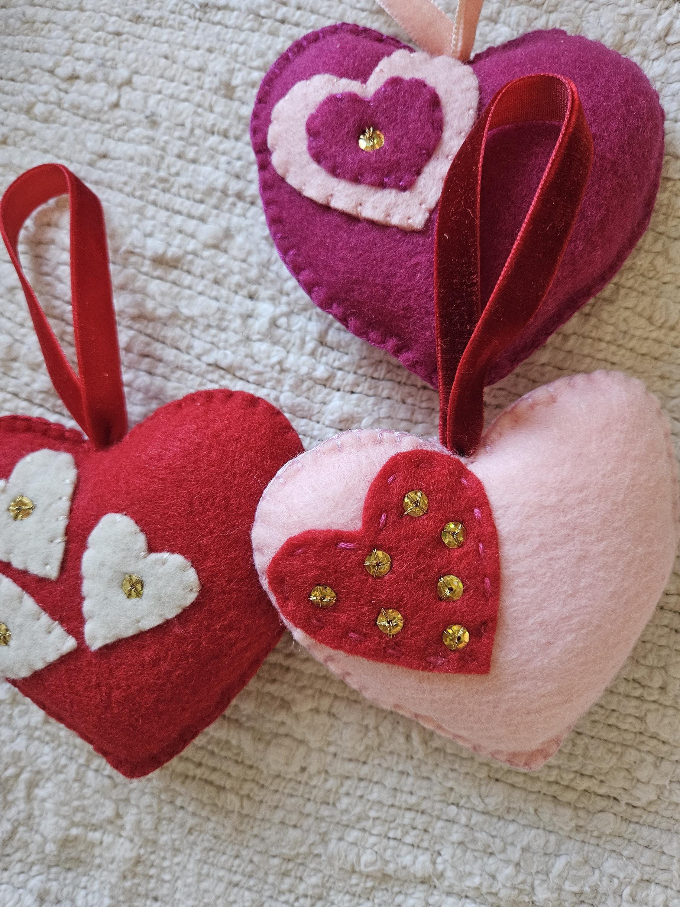 Felt Valentine Heart Ornament, Red and Pink Felt Heart Ornament Set ...