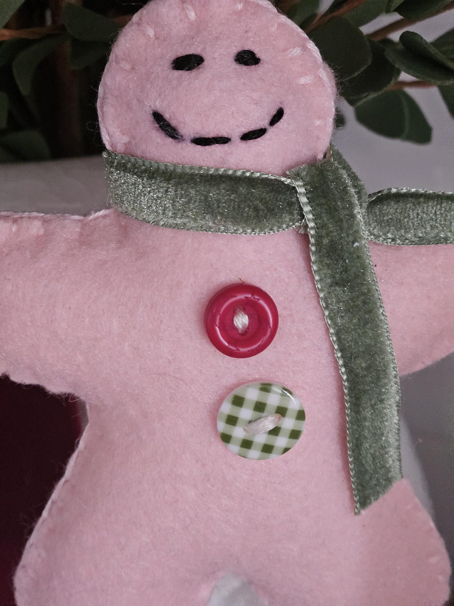 Pink Felt Gingerbread Man Christmas Ornament: Hand Sewn Holiday Decor ...