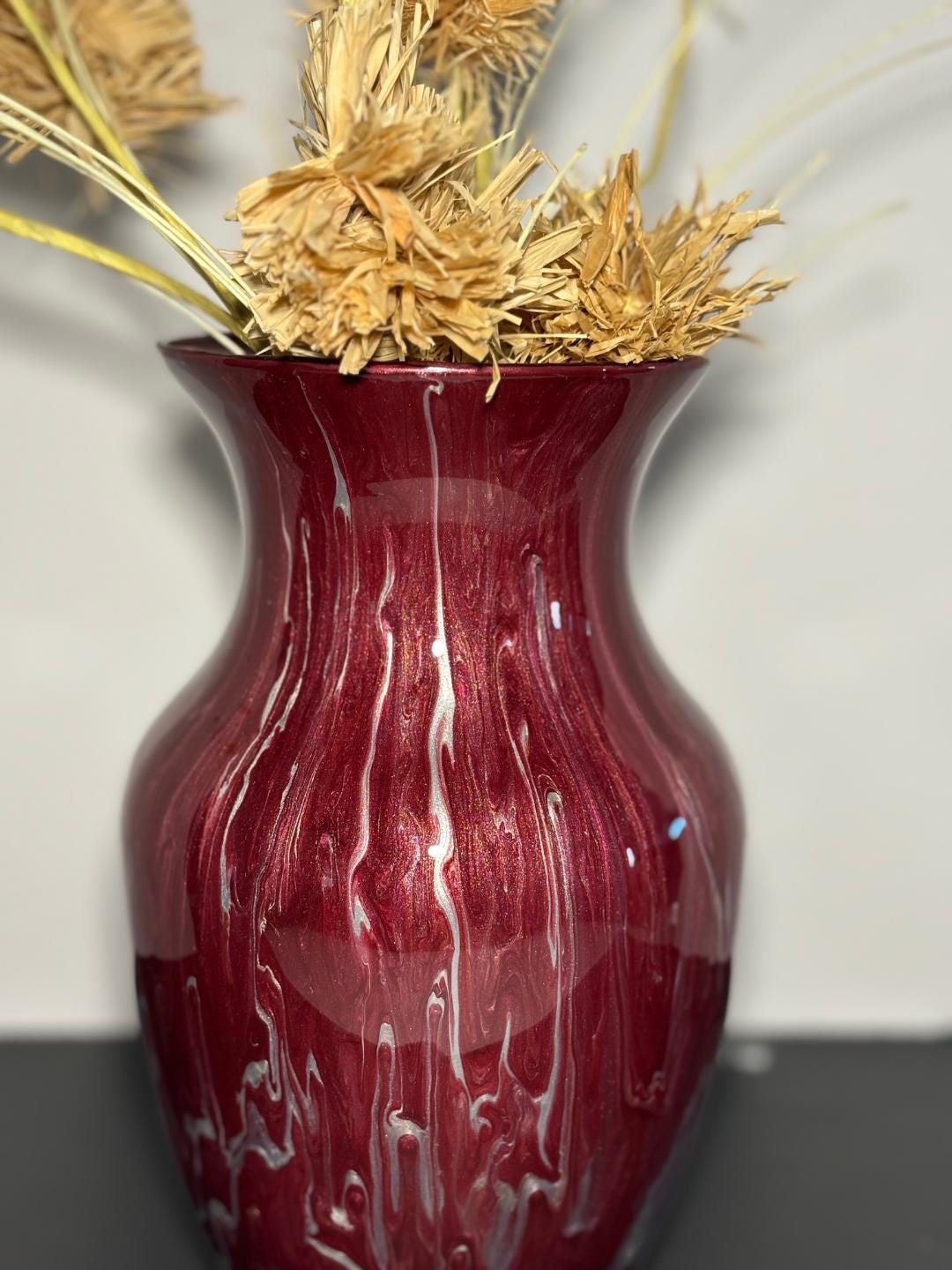 Vase/acrylic Art - Dark Red Colors Highlighted by Bursts of Silver ...