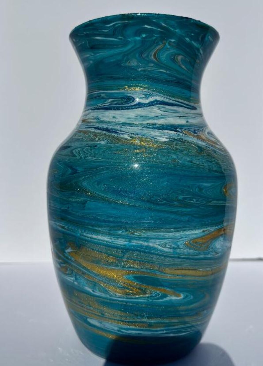 Acrylic Vase Pearlized Blue, Turquoise, Metallic Gold, and White, Fluid ...