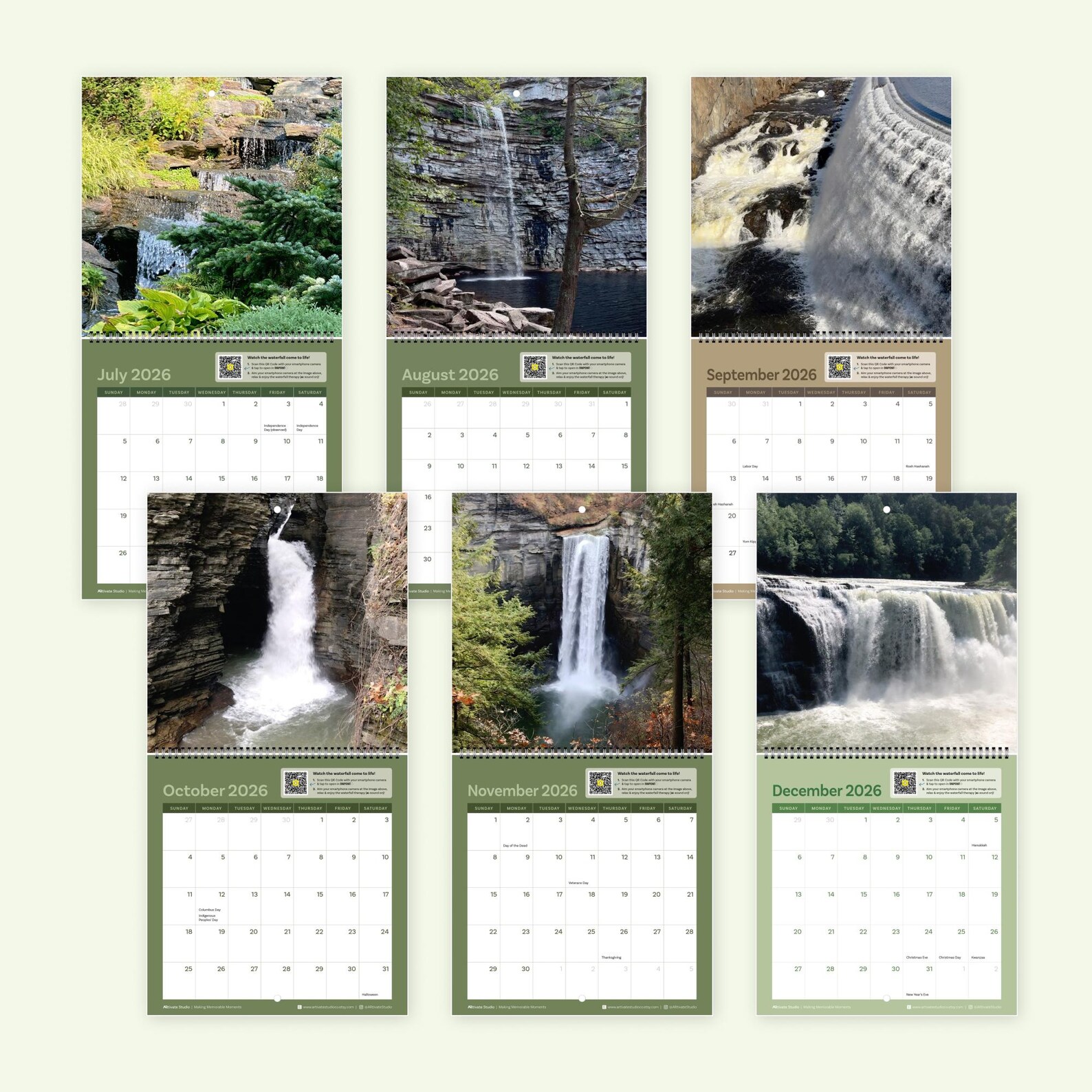 2026 Waterfall Therapy Calendar | AR Interactive Nature Wall Art ...
