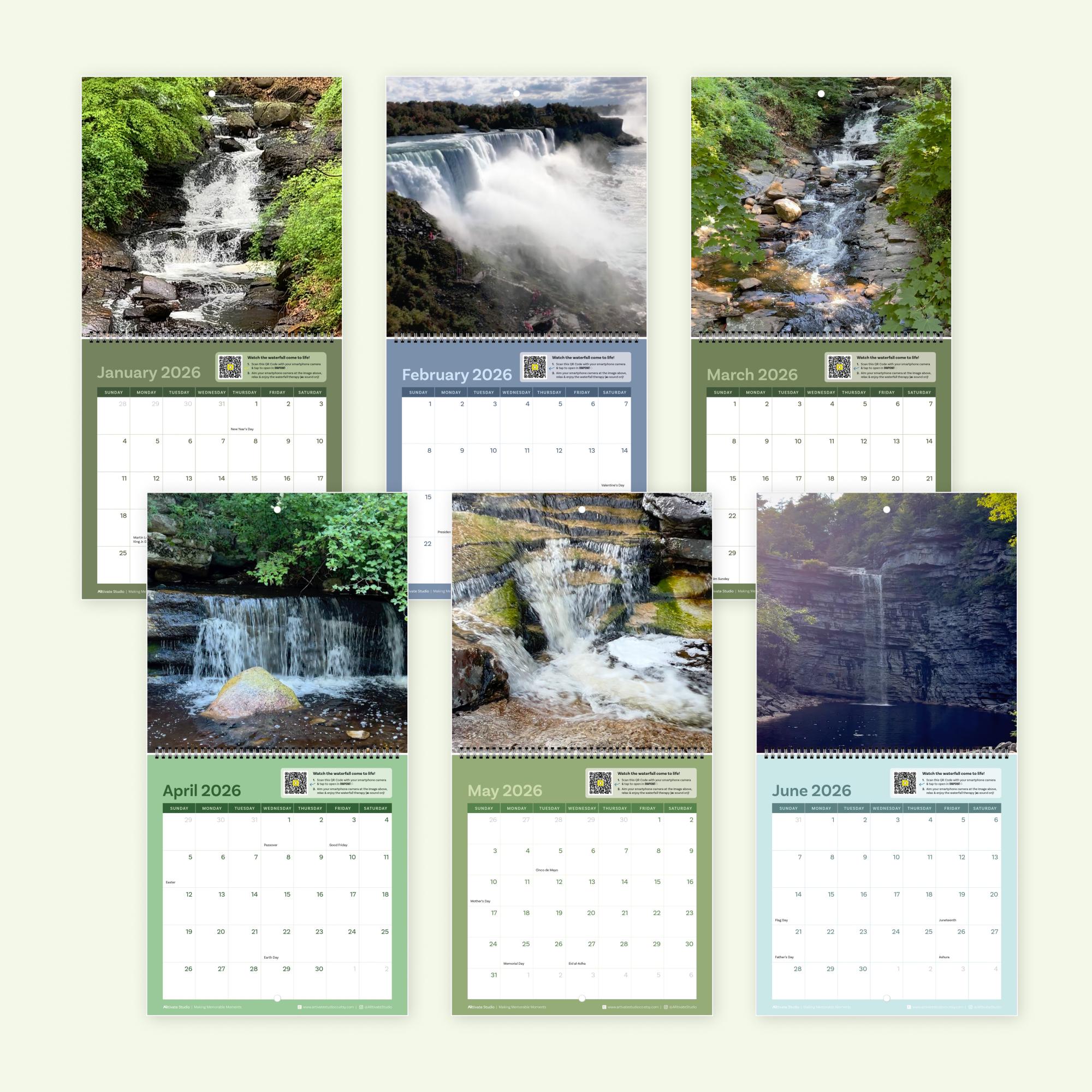 2026 Waterfall Therapy Calendar | AR Interactive Nature Wall Art ...