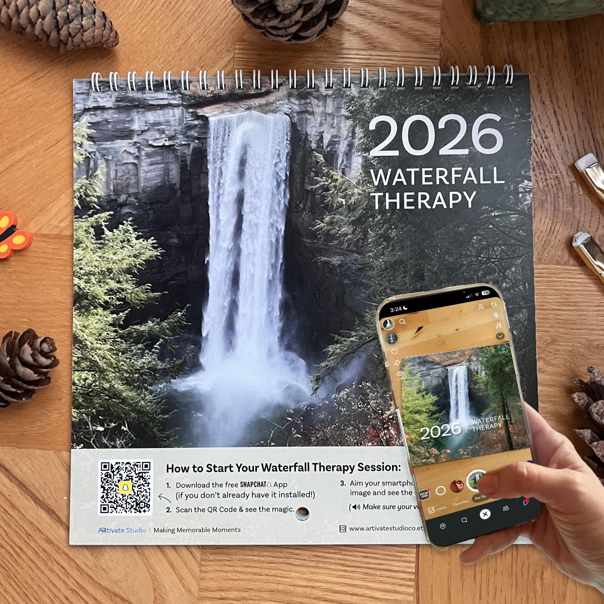 2026 Waterfall Therapy Calendar | AR Interactive Nature Wall Art ...