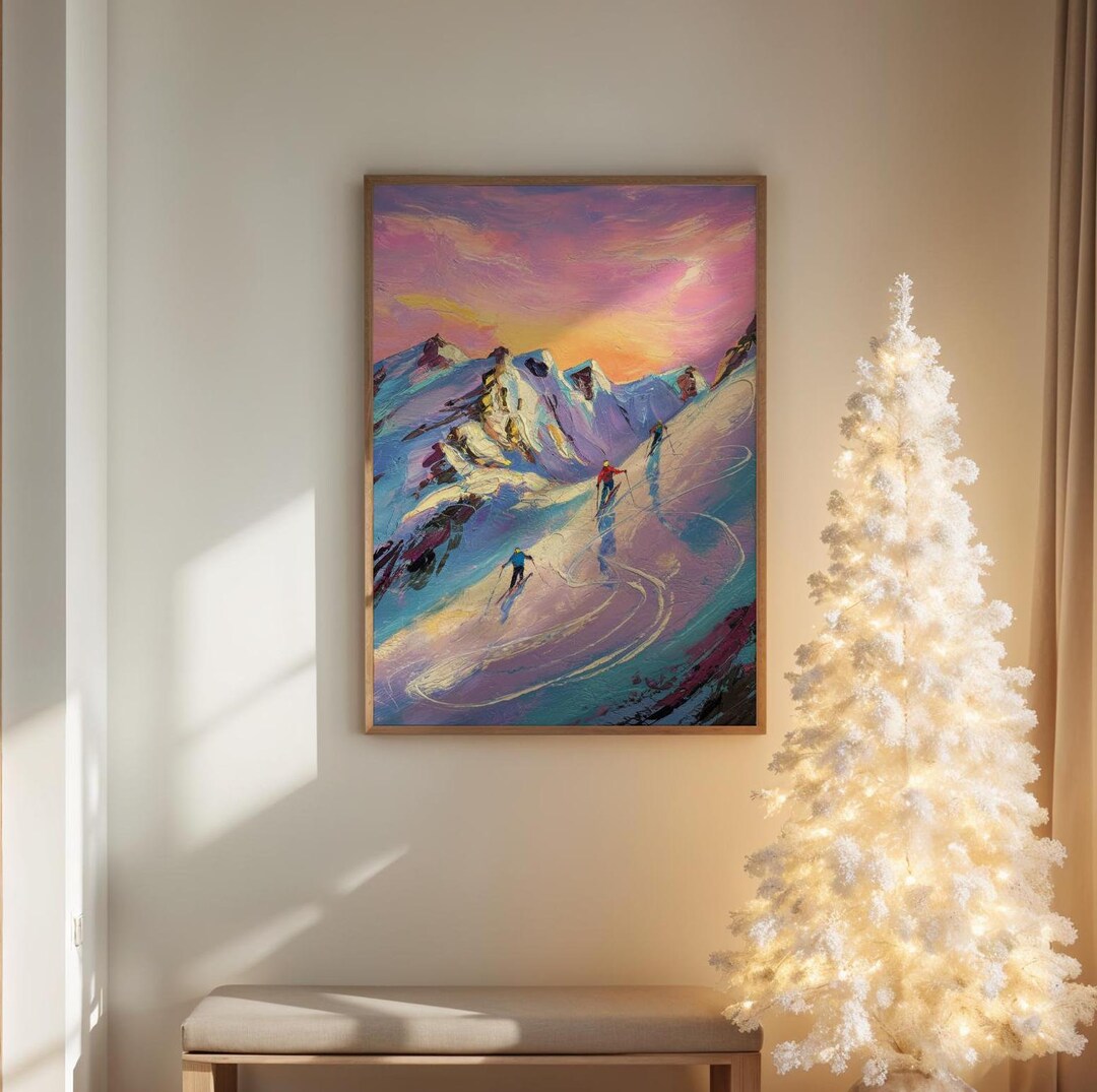 Skiing Painting Pastel Oil Painting Winter Wall Art Printable Ski ...