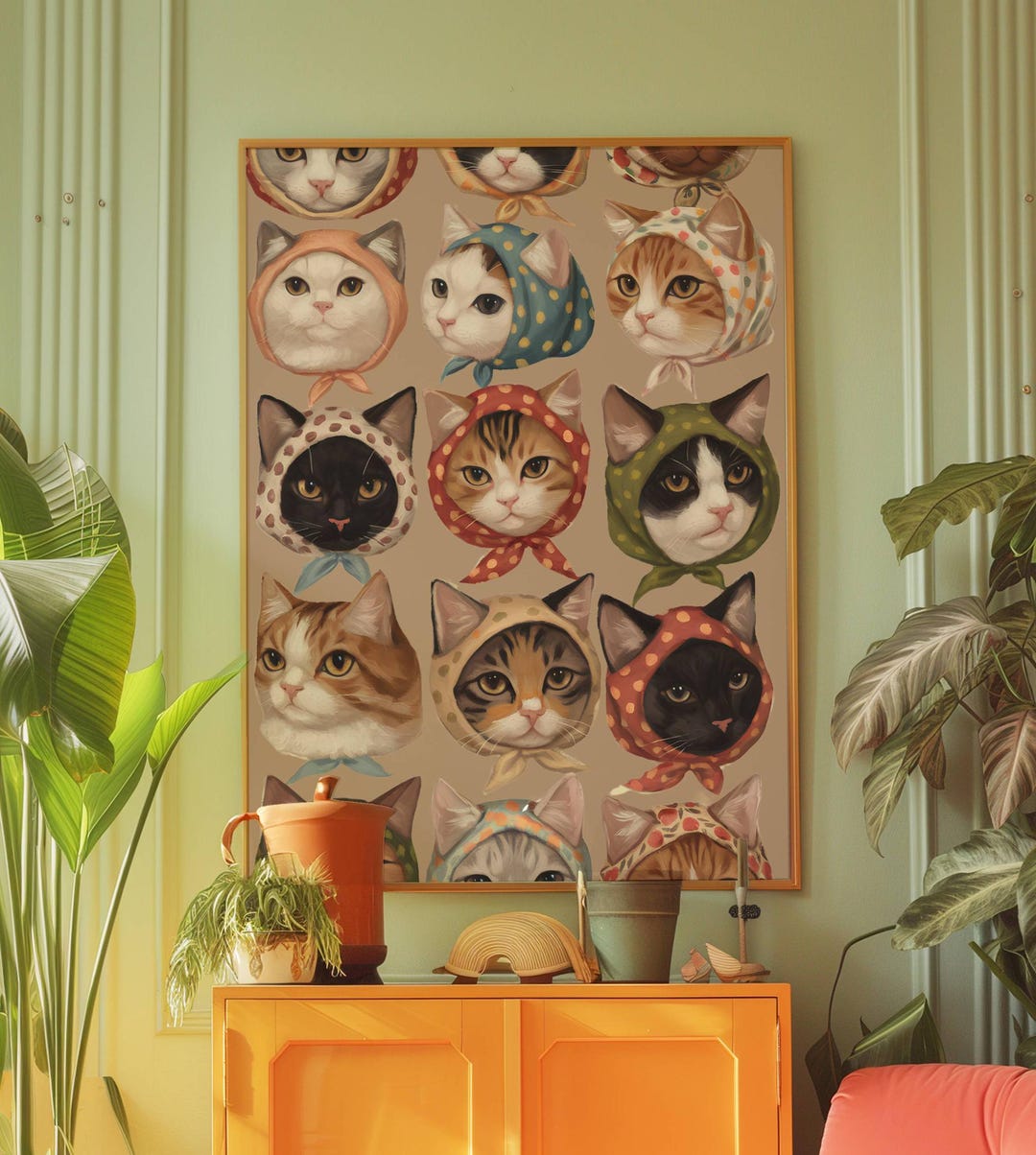 Cute Babushka Cats Art Print | Cute Quirky Whimsical | Cocktail Art Bar ...