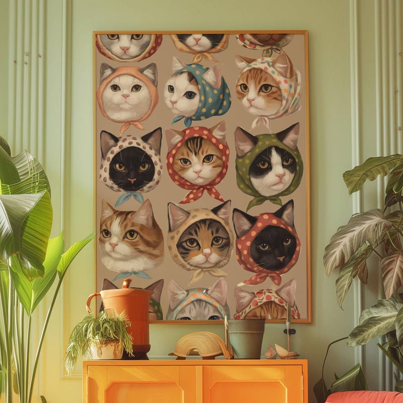 Retro Cat Painting - Etsy