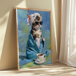 Whimsical Cat Art Print, Cute Cat Poster, Cozy Home Decor, Cat Lover ...