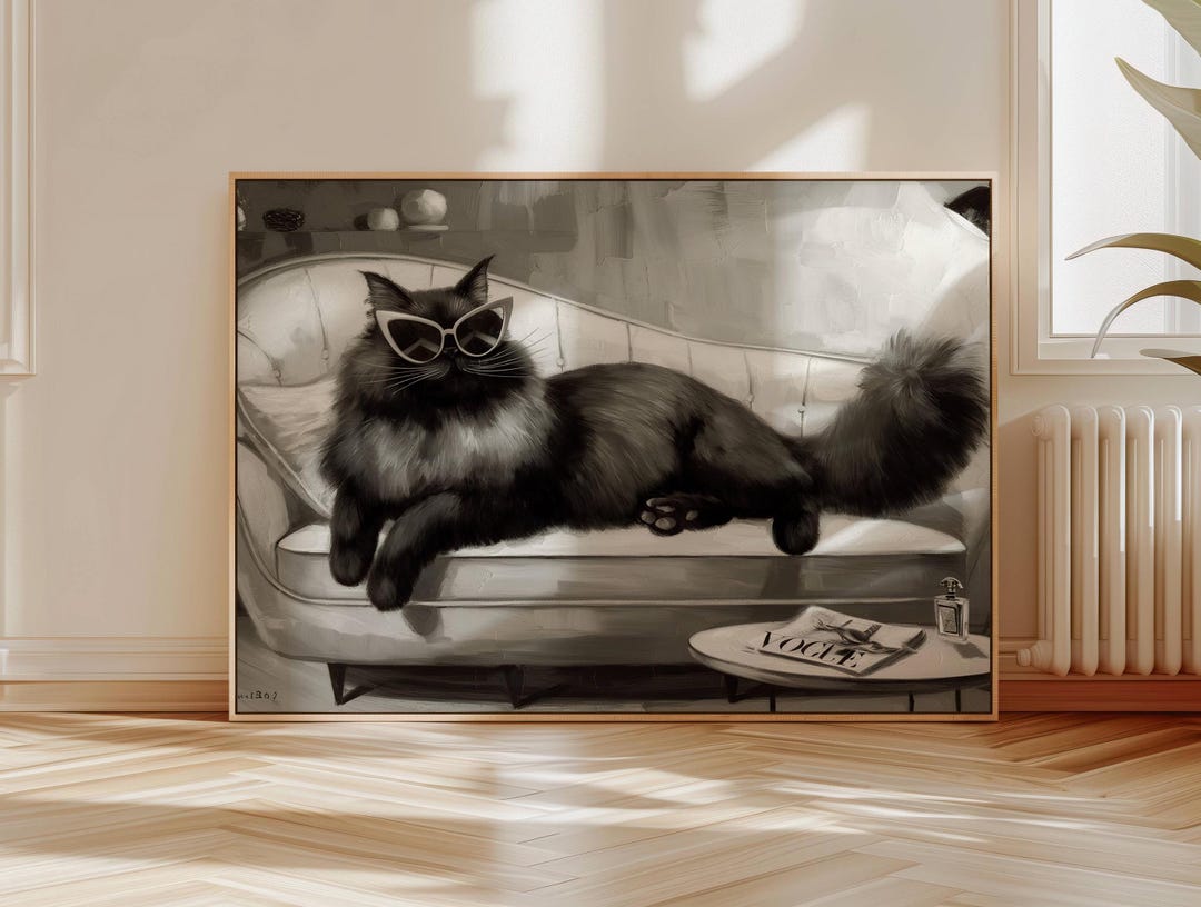 Chic Black Cat Vogue Art Print | Cute Quirky Whimsical | Cocktail Art ...