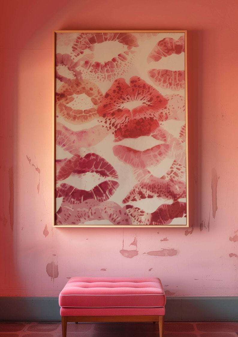 Pink Art Prints Trendy Wall Art Kiss Lips Wall Art Dorm Wall Art Lips ...