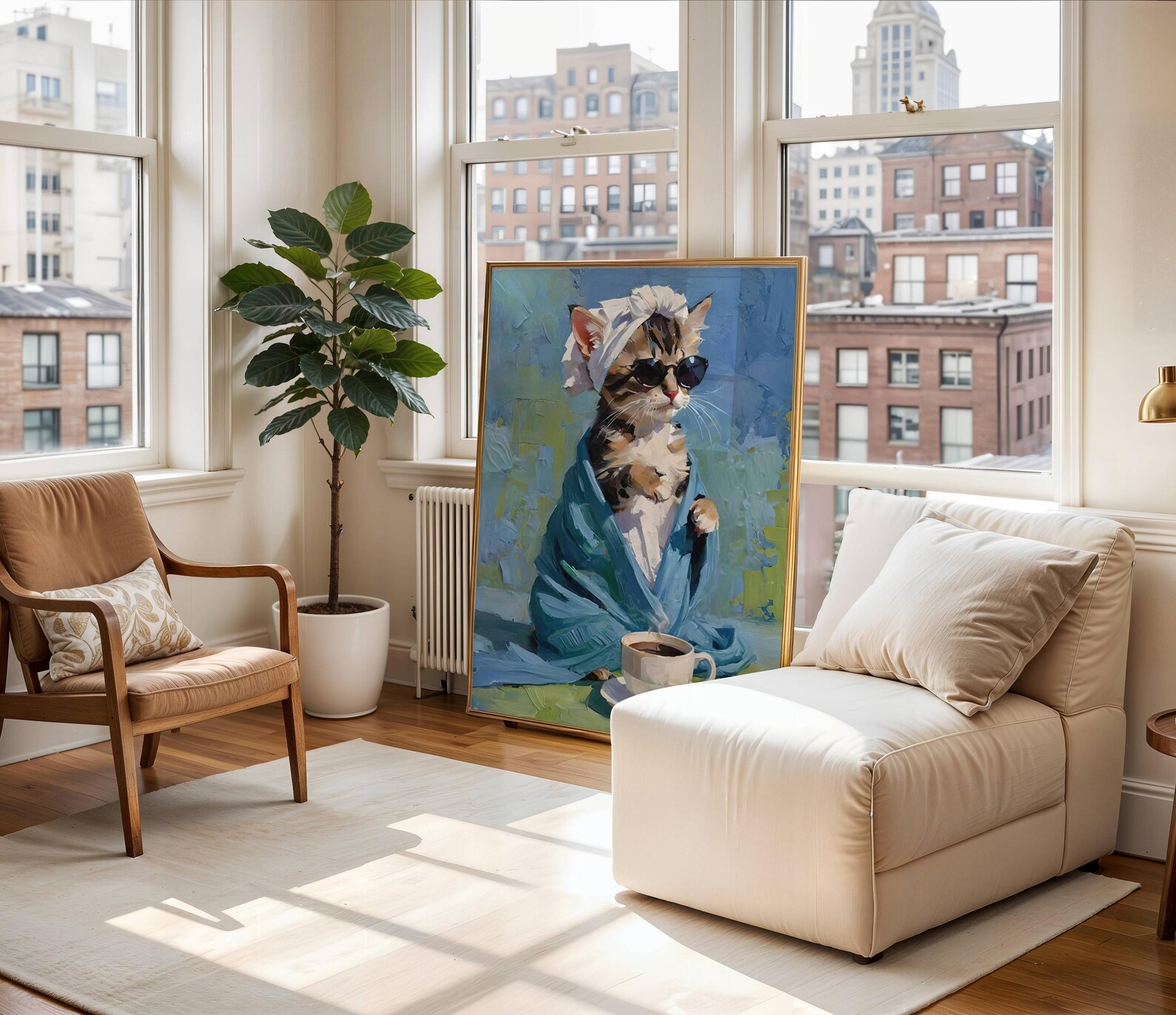 Whimsical Cat Art Print, Cute Cat Poster, Cozy Home Decor, Cat Lover ...
