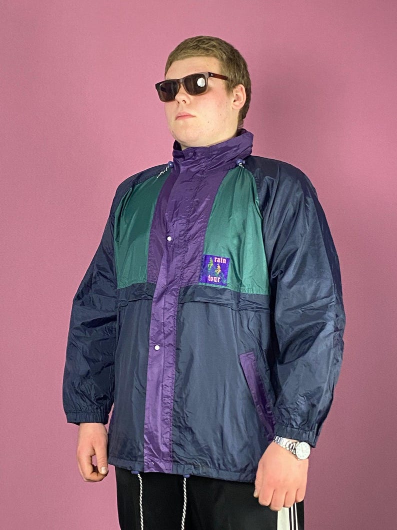 90s Vintage Men's Rain Jacket - XL Navy Blue Nylon - Etsy