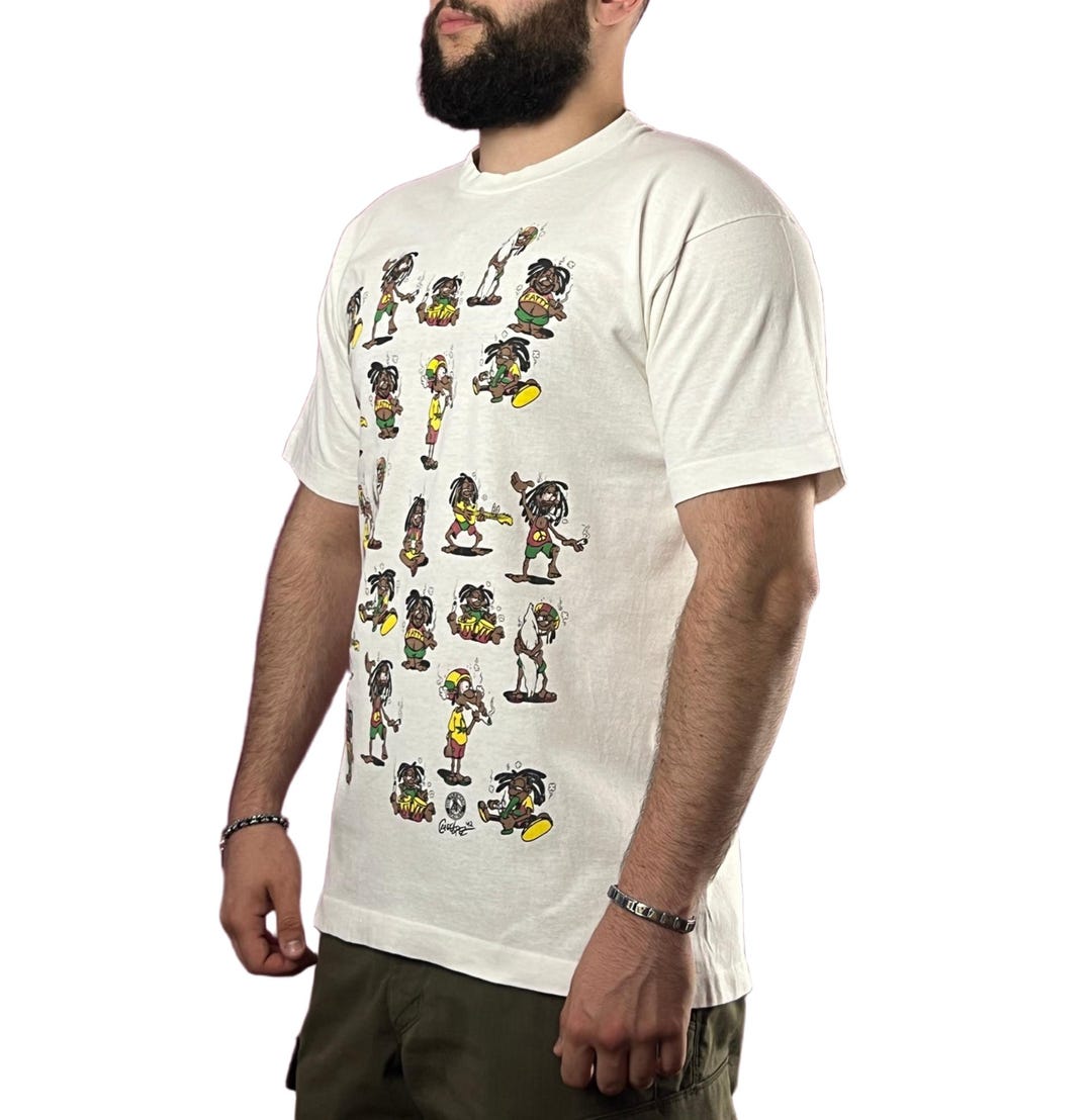 90s Vintage Men's Rasta Weed Smokers Print T-shirt L White Cotton - Etsy