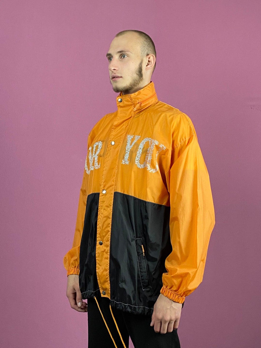 90s Vintage Men's Rain Jacket - L Orange & Black Nylon - Etsy