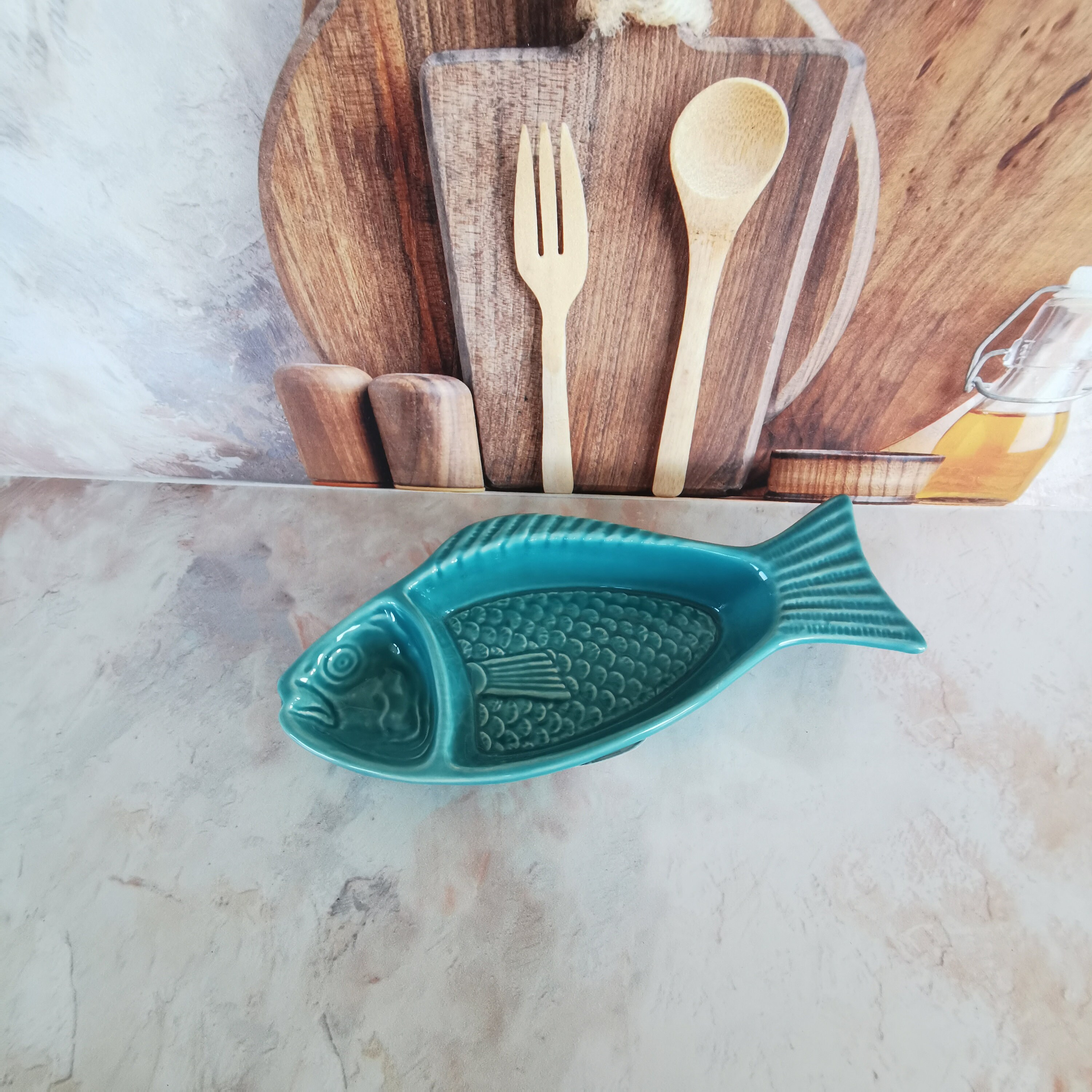 Ceramic Green Aqua Color Fish Shape Portuguese Olive Plate Home Decor ...