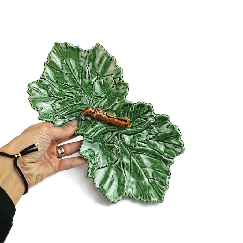 Ceramic Cabbage Leaf Platter Two Section Two Cabbage Leaves - Etsy