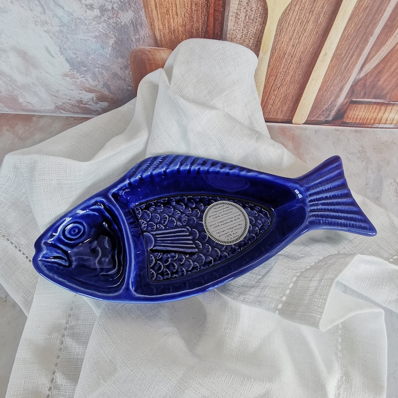 Ceramic Royal Blue Color Fish Shape Portuguese Olive Plate Home Decor ...