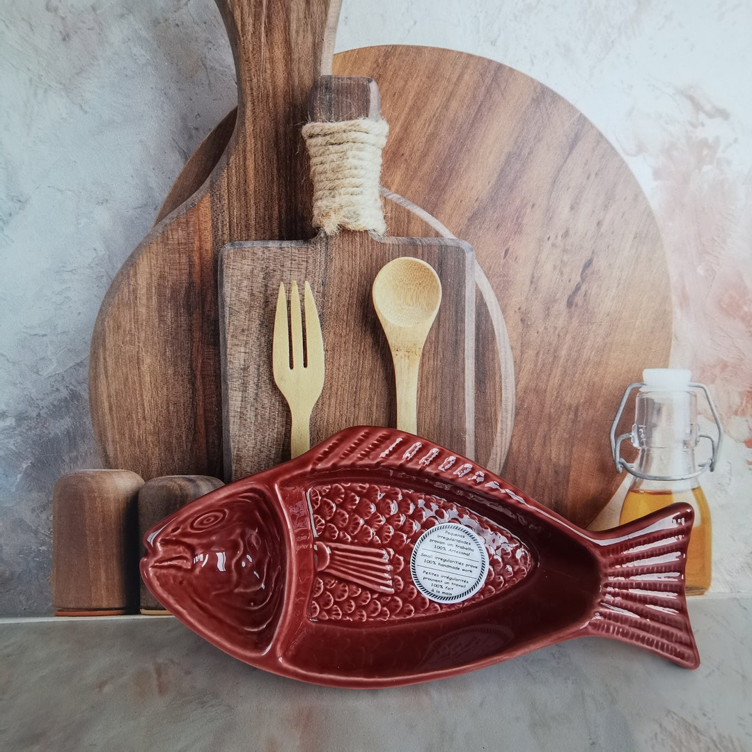 Ceramic Red Color Fish Shape Portuguese Olive Plate Home Decor - Etsy