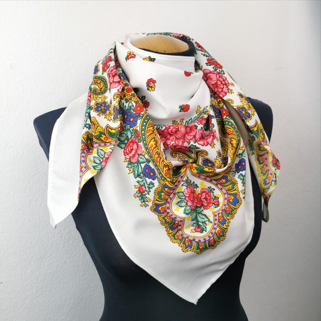 Viana Do Castelo Scarf: Portuguese Floral Viscose White Shawl - Etsy