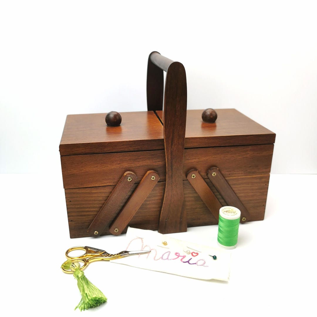 Vintage Style Wooden Sewing Box With Expandable Storage - Etsy