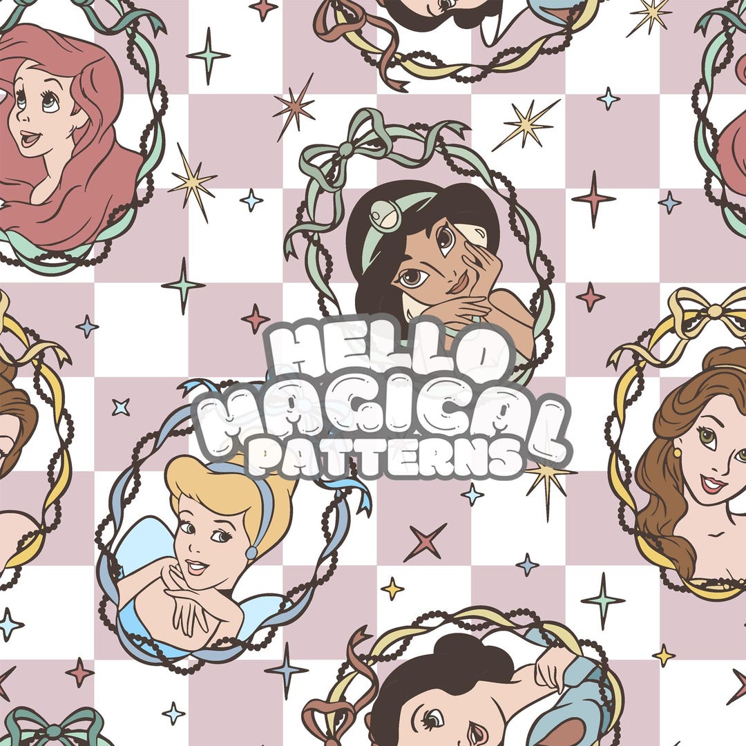 Magical Princess Seamless Pattern, Cartoon Princess Seamless Design ...