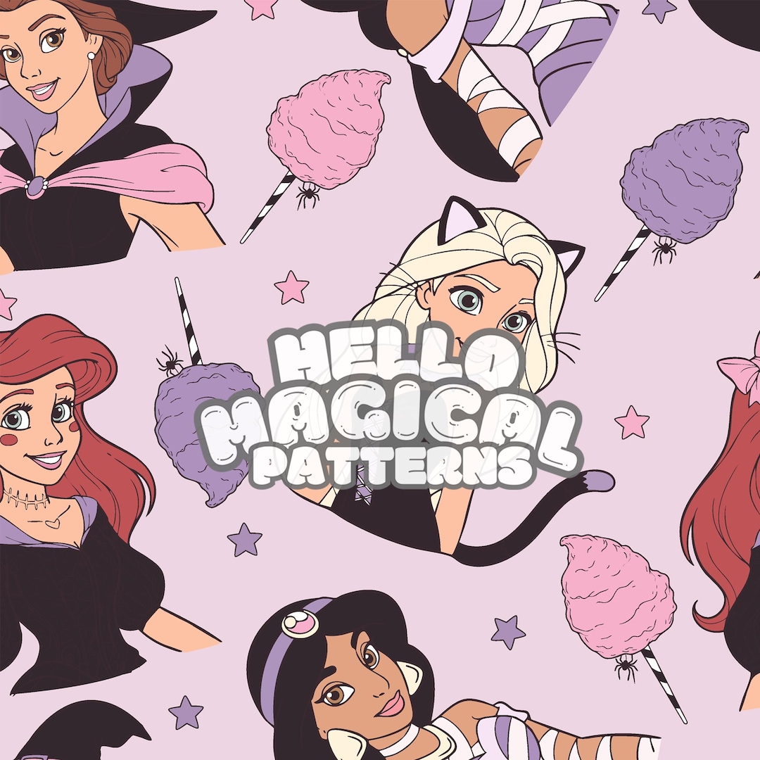 Halloween Princesses Seamless Pattern: Witch & Spooky Design (JPG File ...