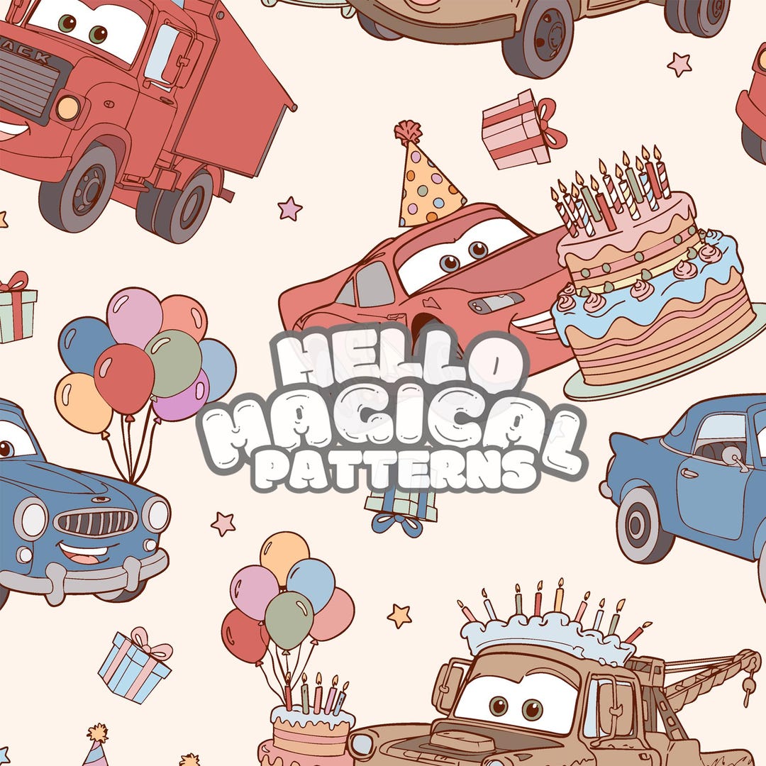 Cars Birthday Party Seamless Pattern: Printable Surface Design (JPG ...