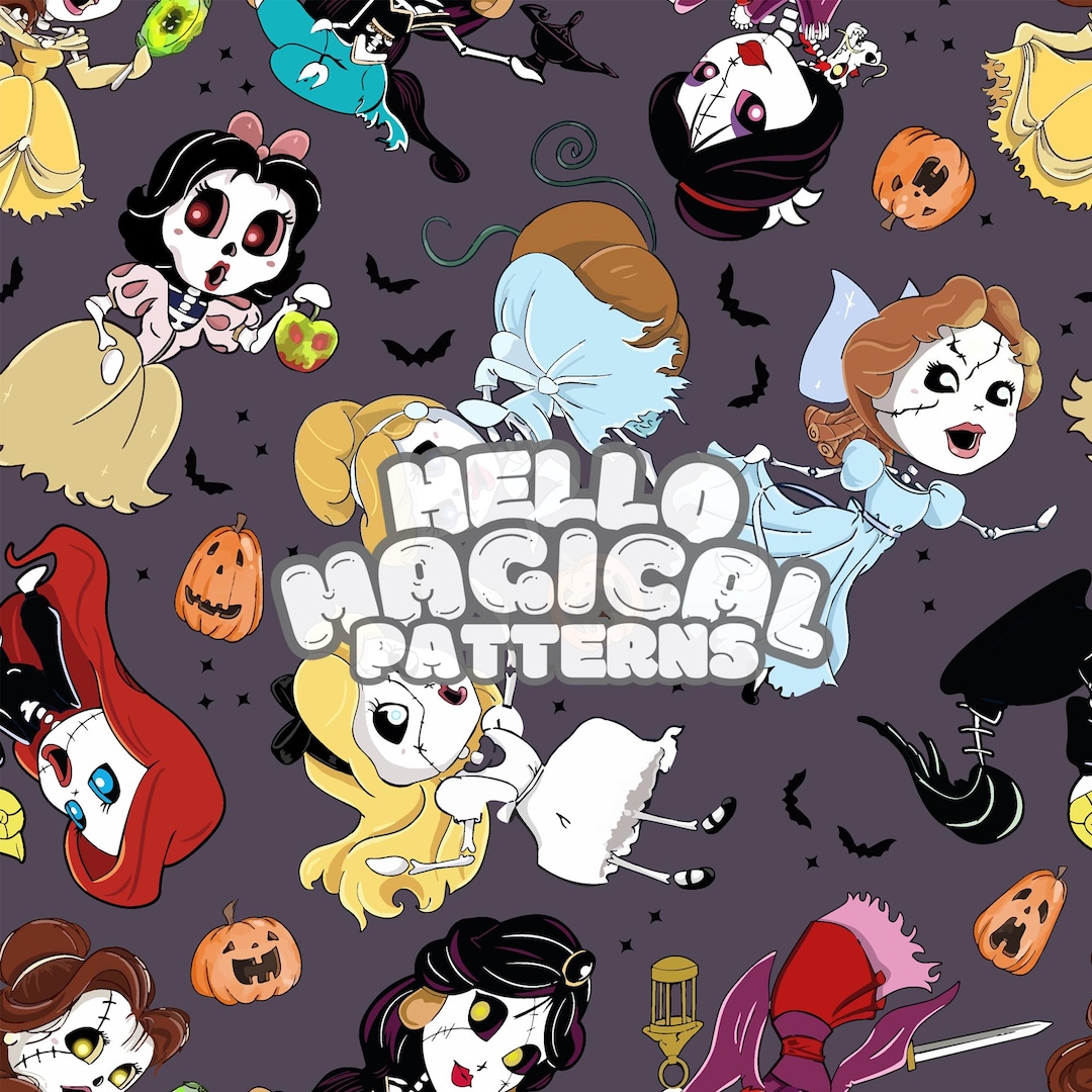 Halloween Skeleton Princess Cartoon Seamless Pattern (digital Download ...