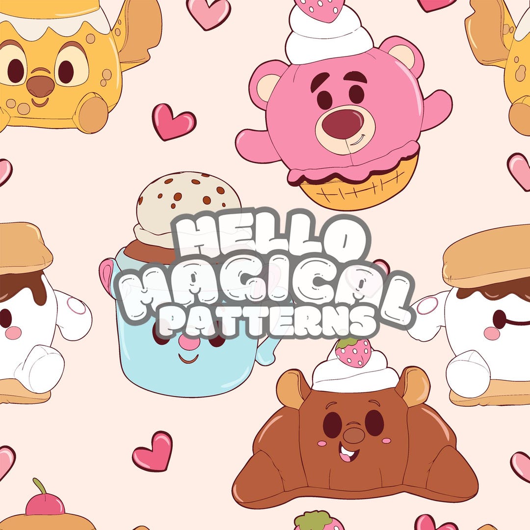 Magical Munch Characters Seamless Pattern, Cartoon Characters Seamless ...