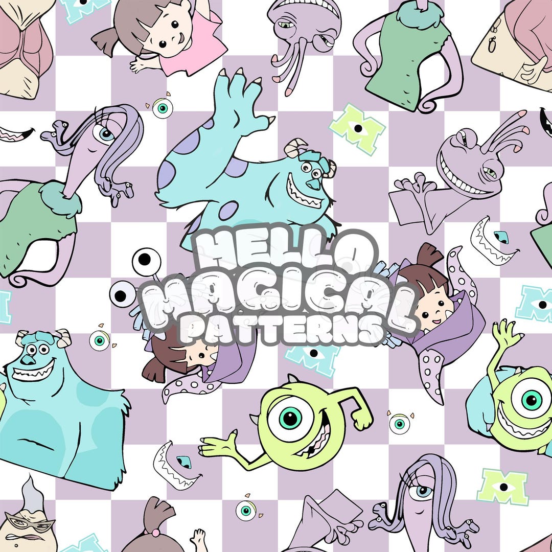 Magical Monster and Cute Girl Seamless Pattern, Cartoon Seamless ...