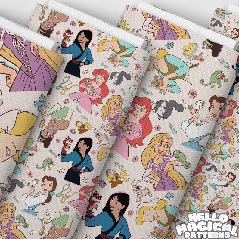 Princesses and Animals Seamless Pattern, Cartoon Princess Seamless ...